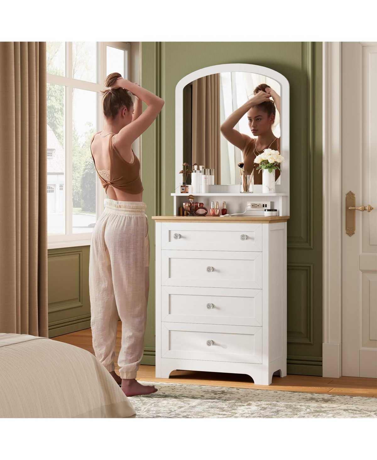 Click here for homfan Small Drawer Dresser with Mirror - Charge S... prices