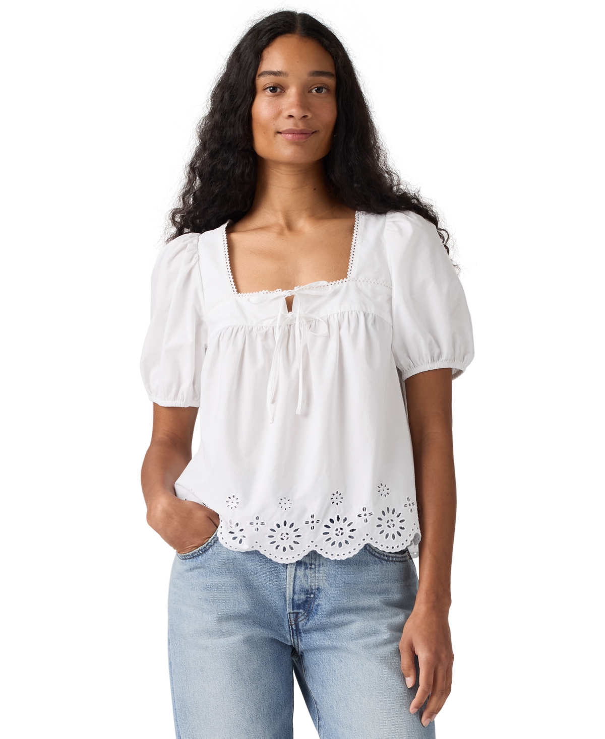 Click here for Levis Womens Short-Sleeve Cutwork Blouse - Bright... prices