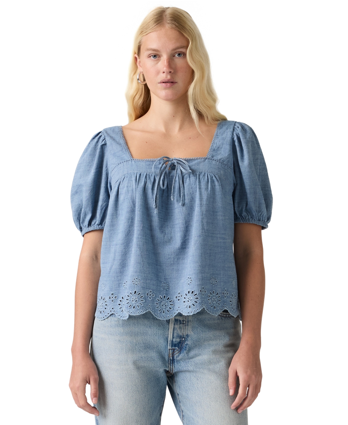 Click here for Levis Womens Short-Sleeve Cutwork Blouse - Breezy... prices