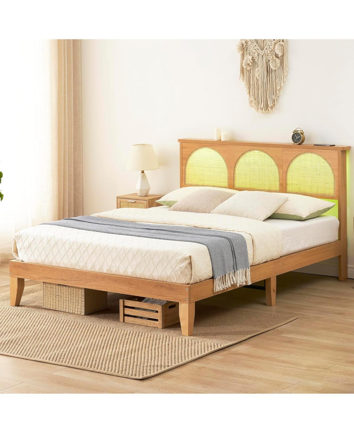 Click here for gaomon Deluxe Wooden Bed Frame with Natural Rattan... prices
