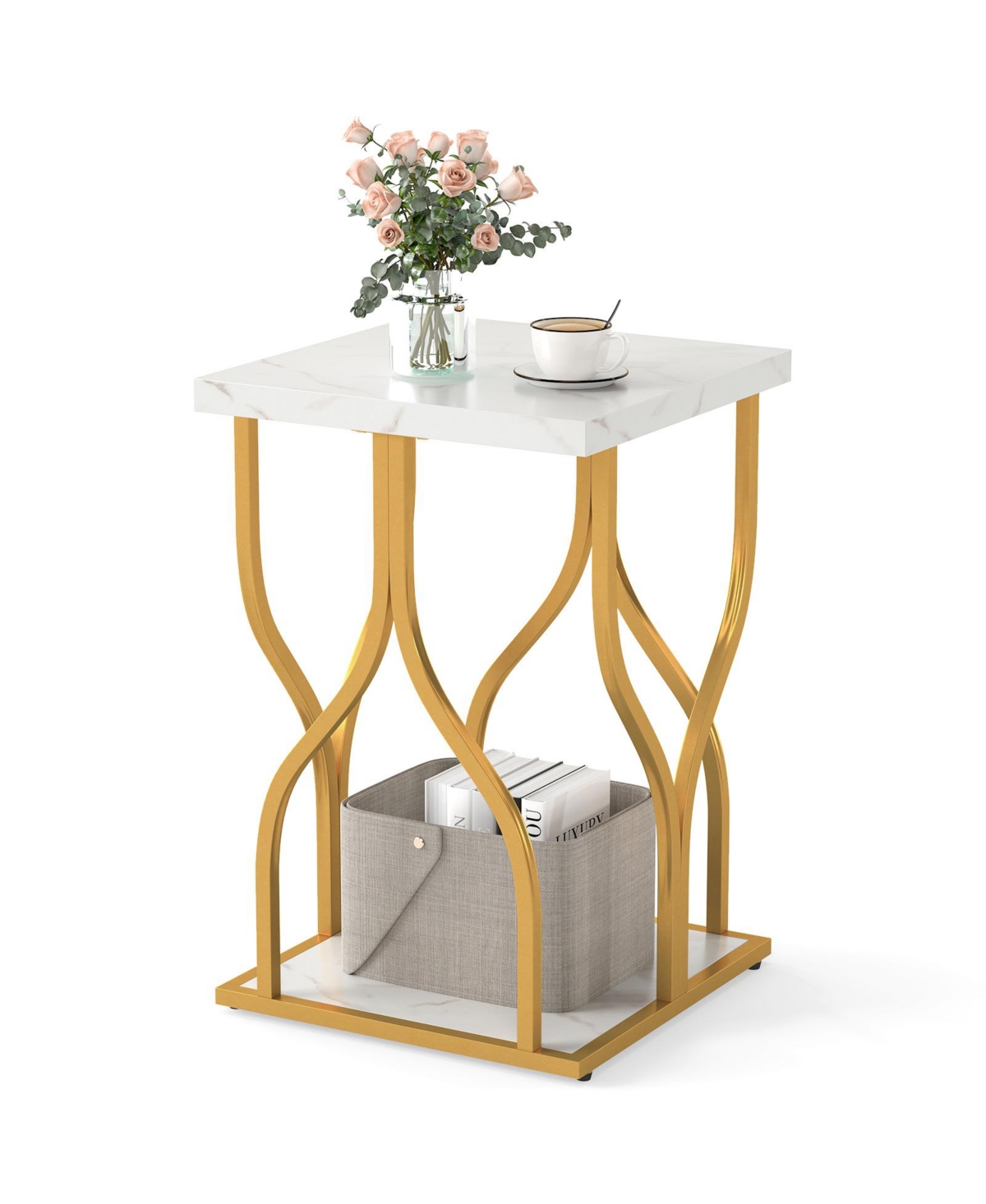 Click here for Gymax Faux Marble Nightstand 2-Tier End Table w/St... prices