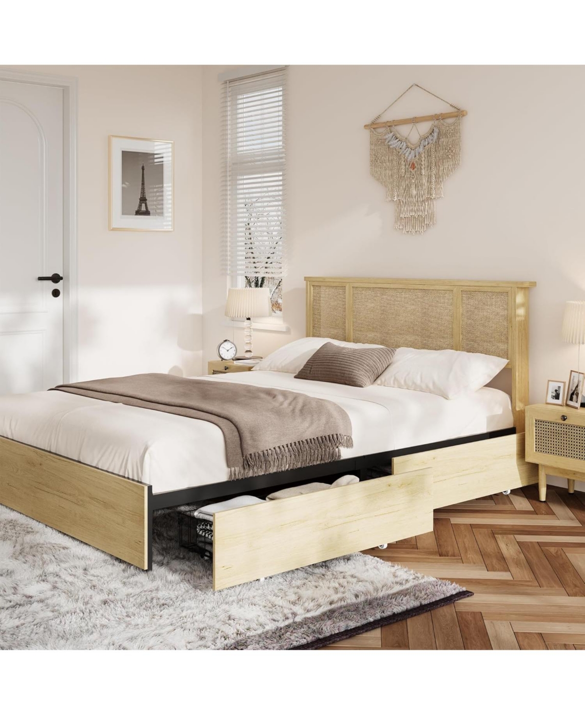Click here for gaomon Bed Frame with Natural Rattan Headboard  4... prices