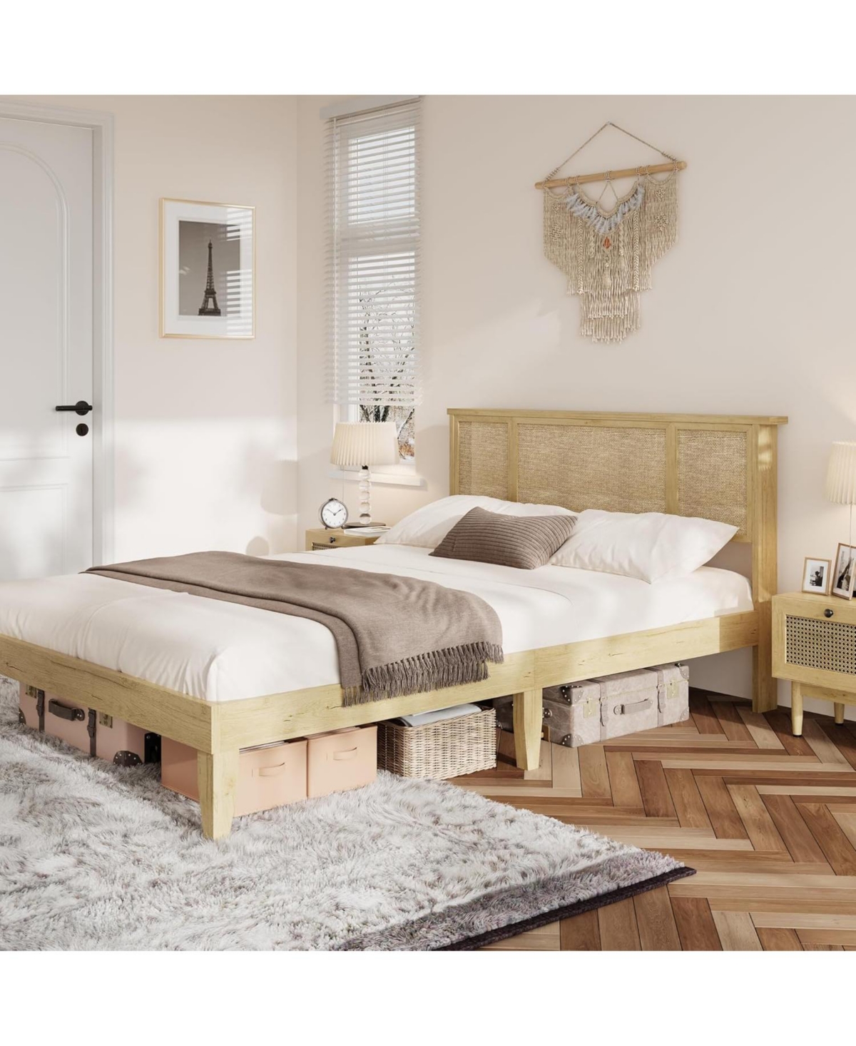 Click here for gaomon Bed Frame with Natural Rattan Headboard  4... prices