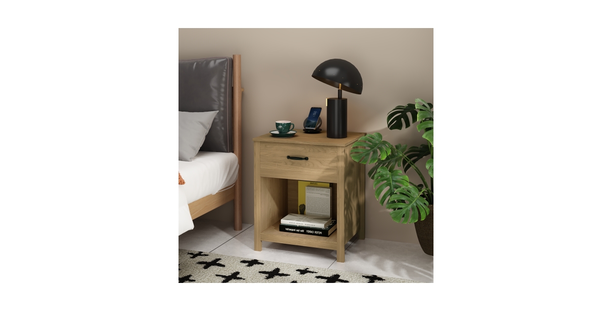 Click here for Lucky One Wood Nightstand with Drawer and Shelf -... prices