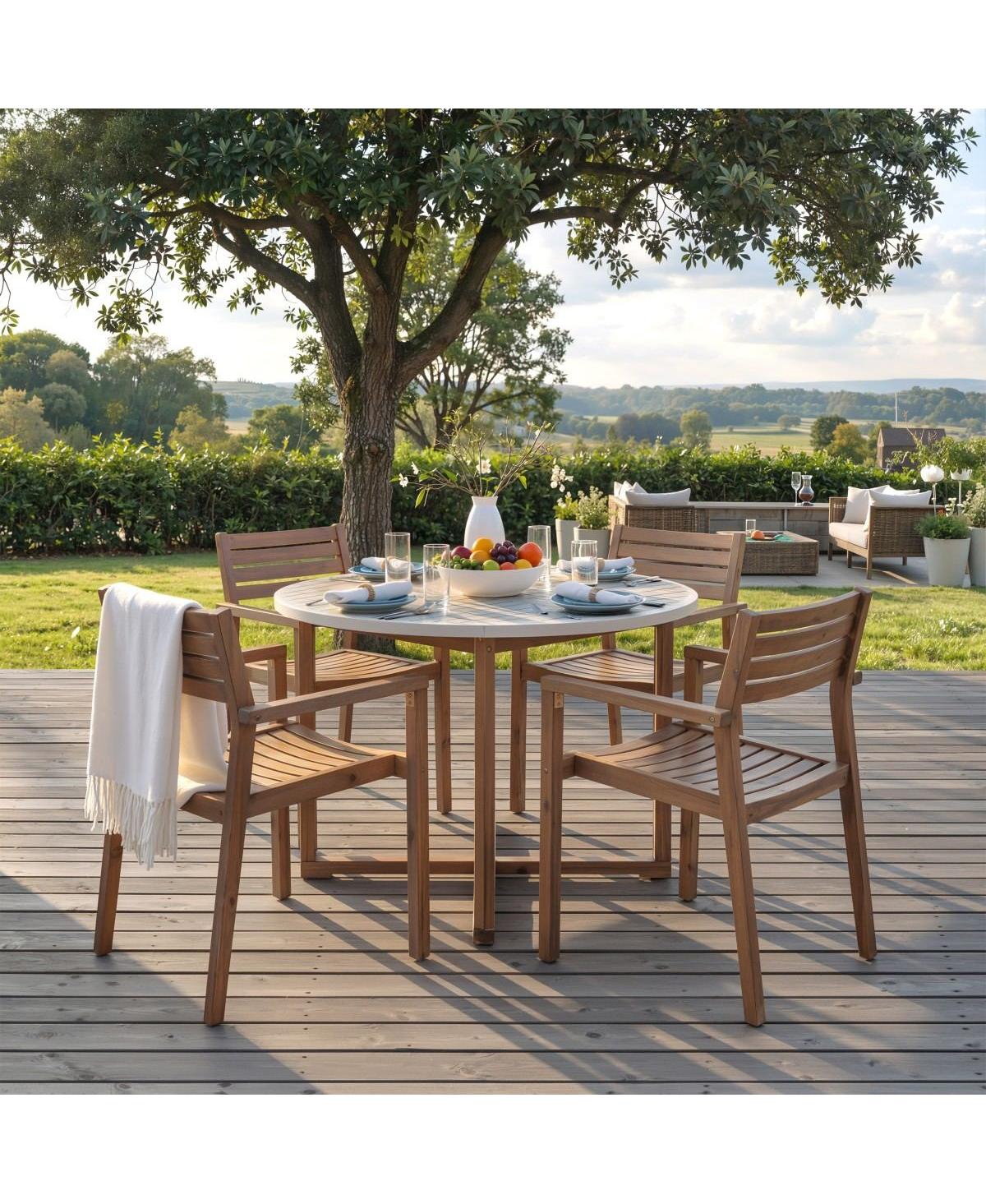 Click here for Asagikoiai 5-Piece Acacia Wood Outdoor Dining Set... prices
