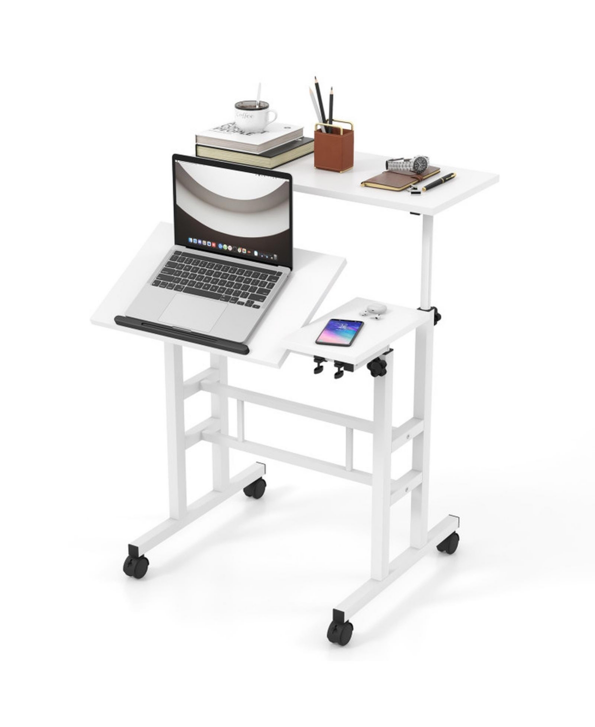 Click here for Gouun Mobile Standing Desk with 2 Tilting Desktops... prices