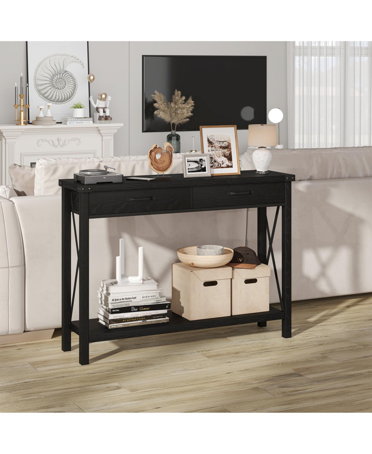 Click here for gaomon 43 2-Drawer Console Table with Open Storage... prices
