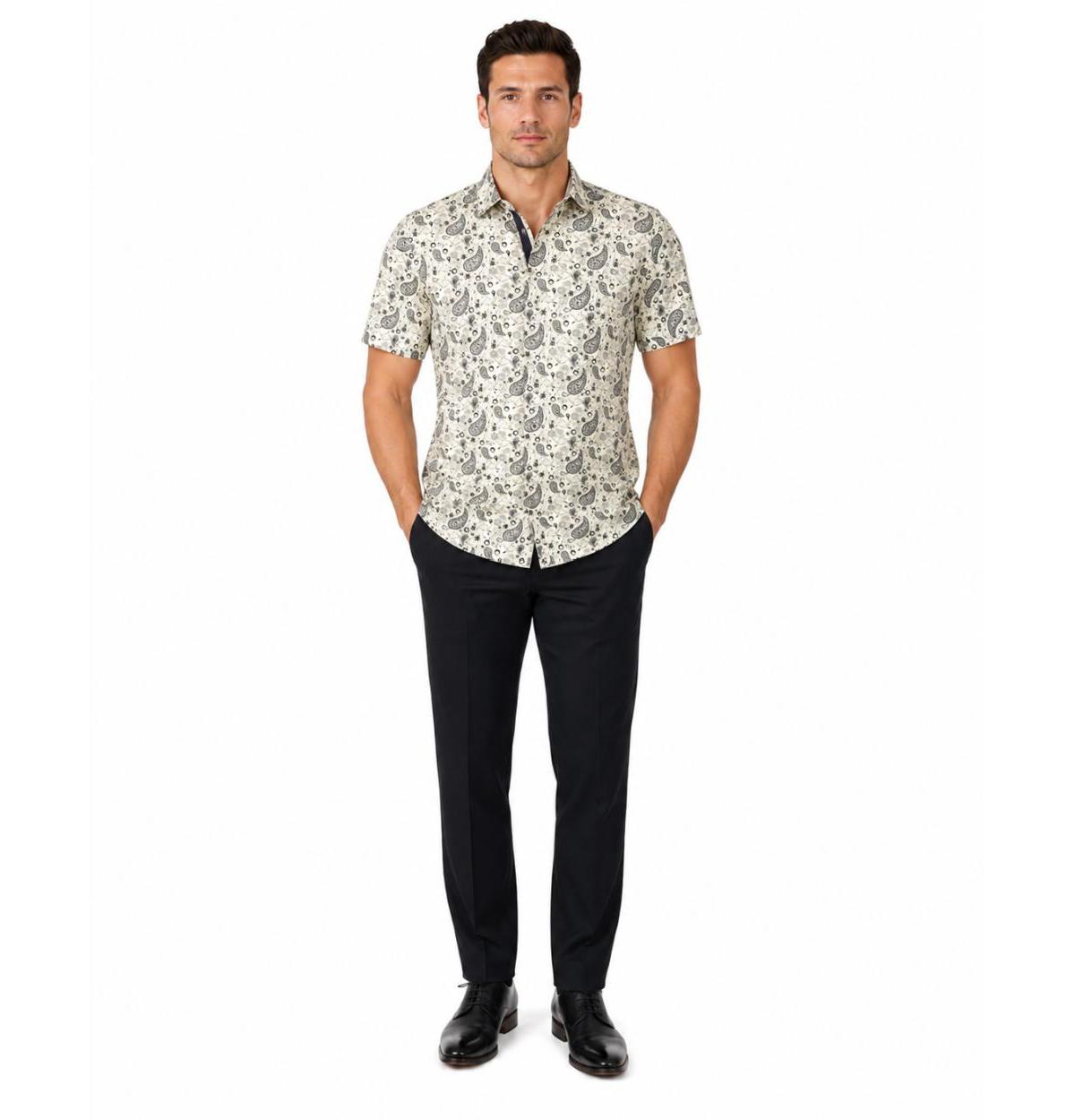 Click here for Elie Balleh Mens Slim Fit Paisley Short Sleeve But... prices