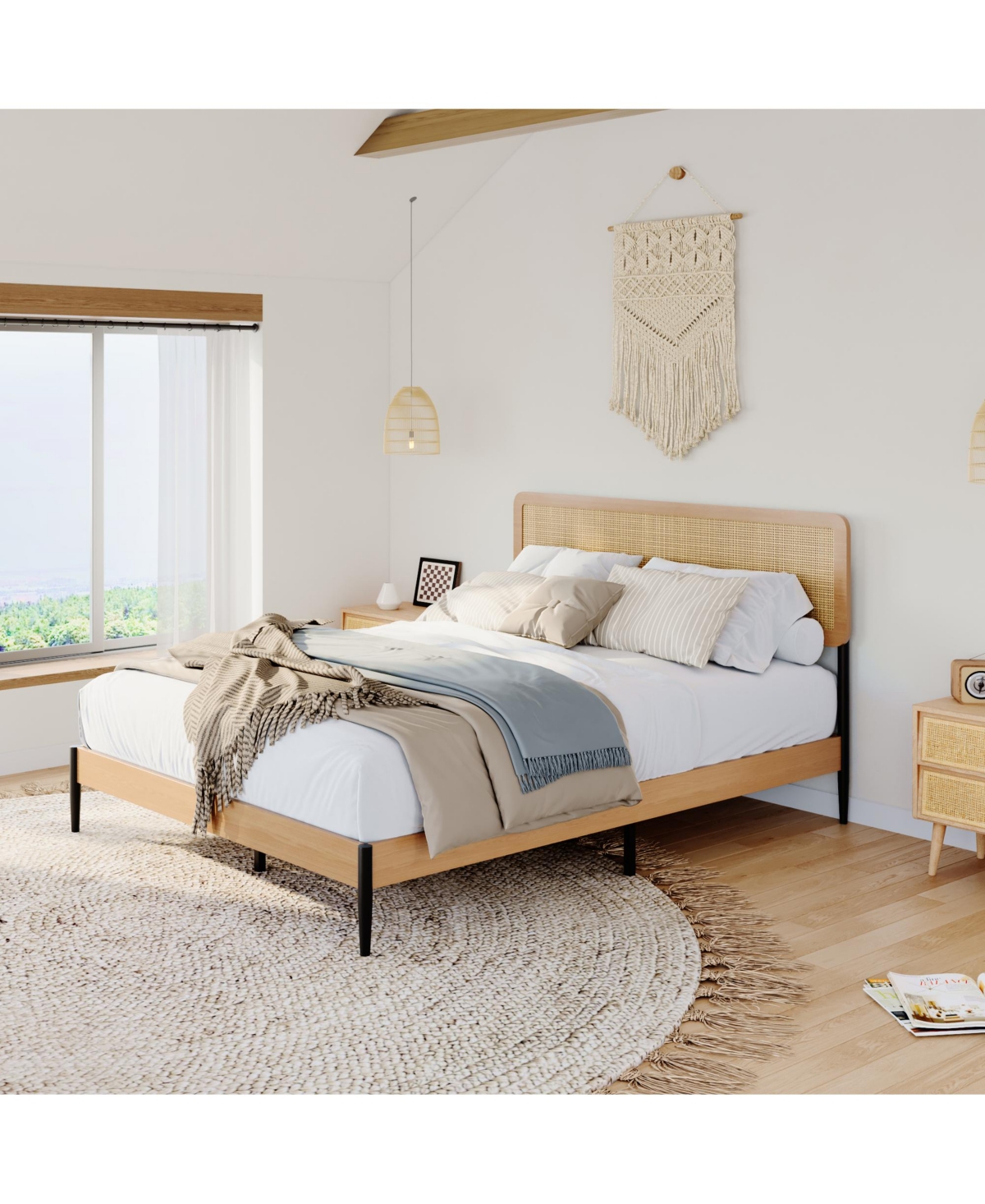 Click here for homfan Rattan Bed Frame  Wooden Platform Bed with... prices