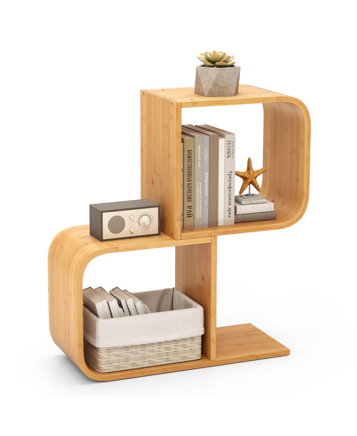 Click here for Gymax Bamboo Geometric Bookshelf 2-Tier S-Shaped B... prices