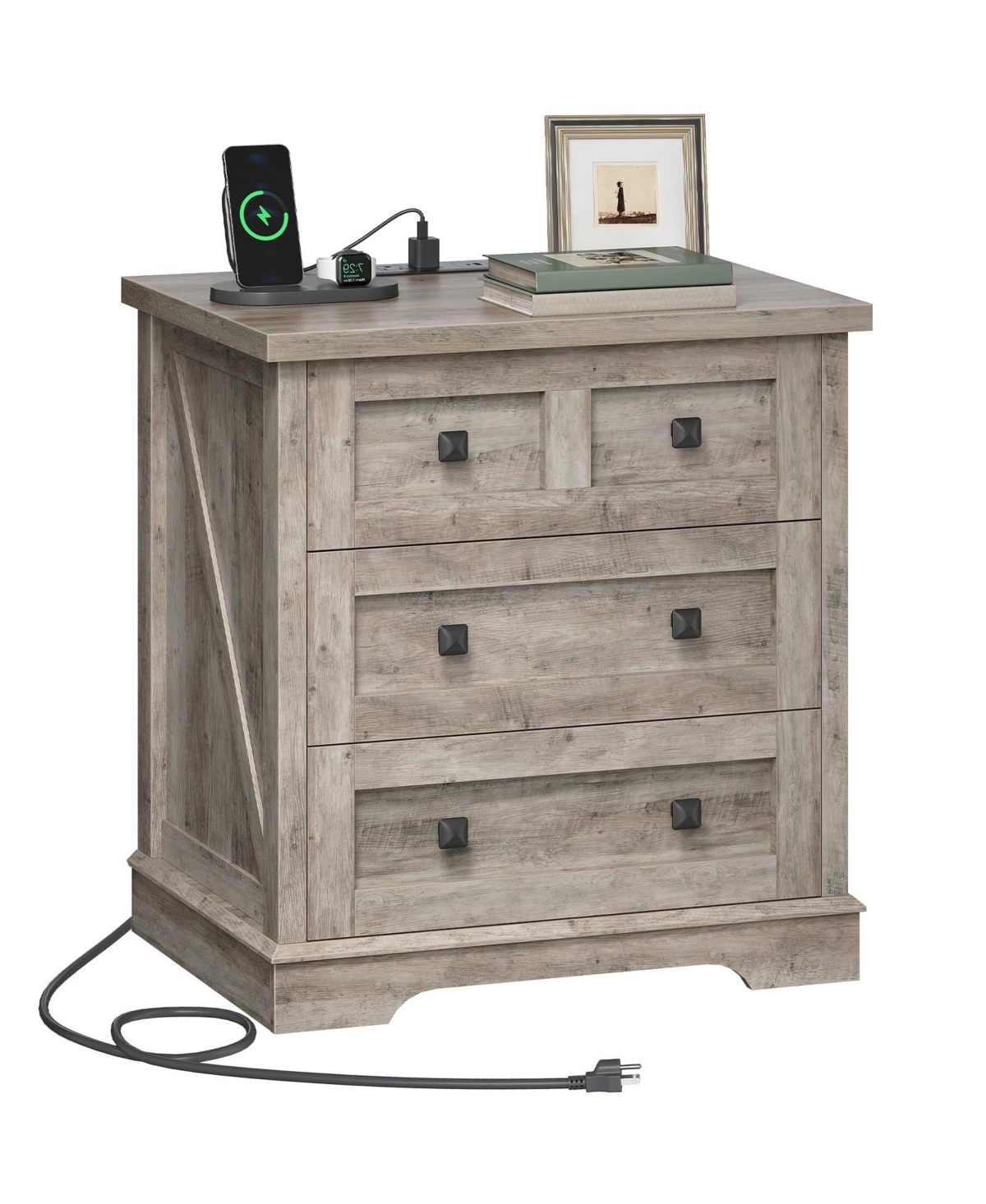 Click here for Slickblue Farmhouse 3-Drawer Nightstand with Charg... prices