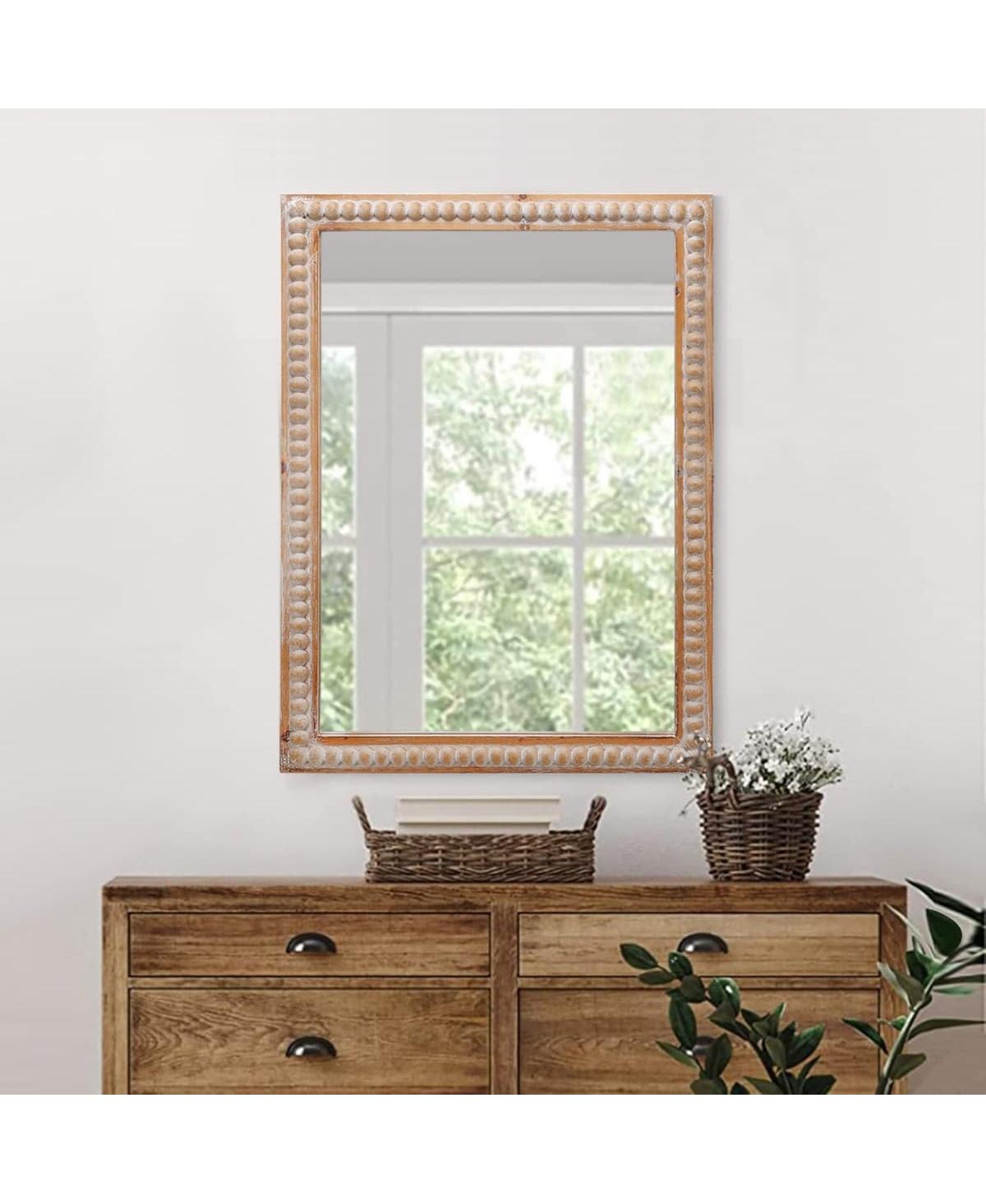 Click here for Laoties 22 x 30 Farmhouse Beaded Wood Wall Mirror... prices