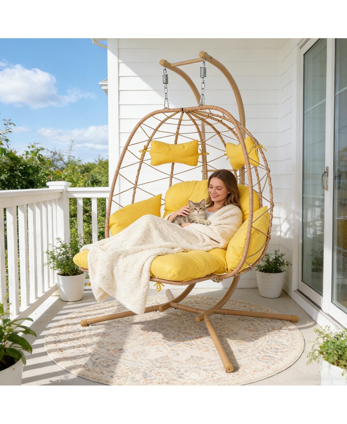 Click here for Asagikoiai 2-Person Hanging Wicker Swing Egg Chair... prices
