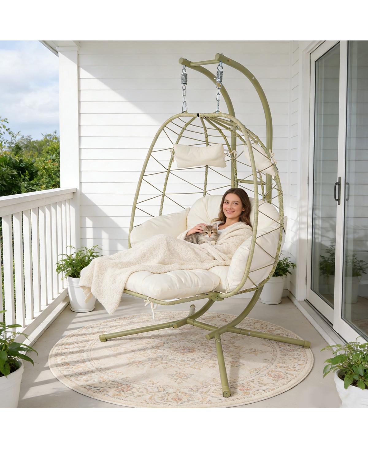 Click here for Asagikoiai 2-Person Hanging Wicker Swing Egg Chair... prices