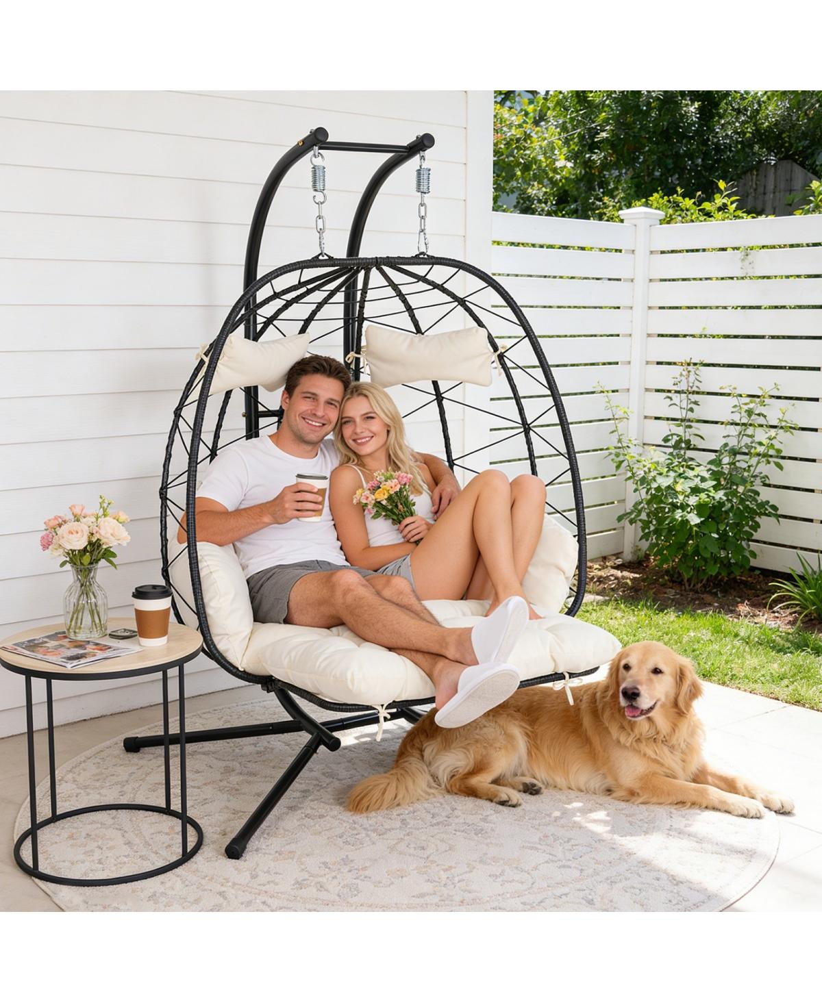 Click here for Asagikoiai 2-Person Hanging Wicker Swing Egg Chair... prices