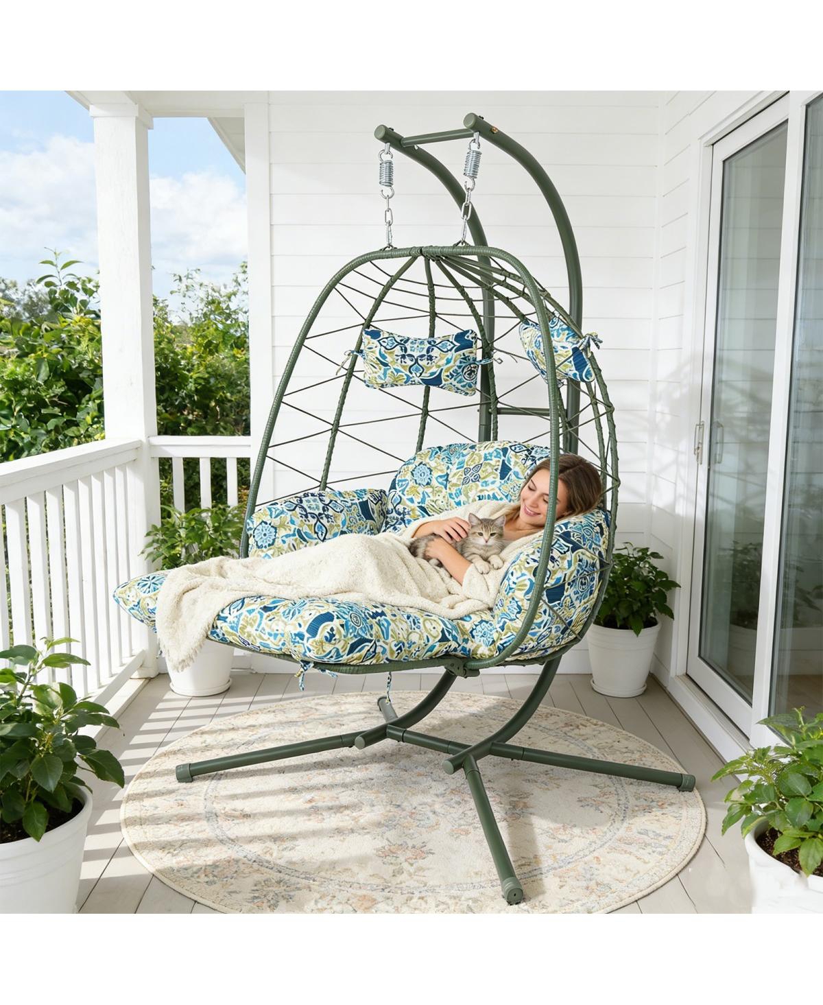Click here for Asagikoiai 2-Person Hanging Wicker Swing Egg Chair... prices