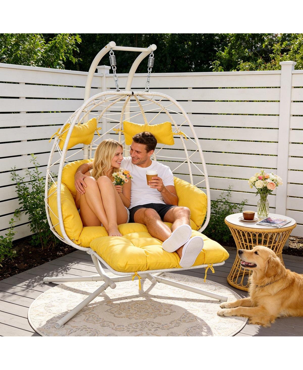 Click here for Asagikoiai 2-Person Hanging Wicker Swing Egg Chair... prices