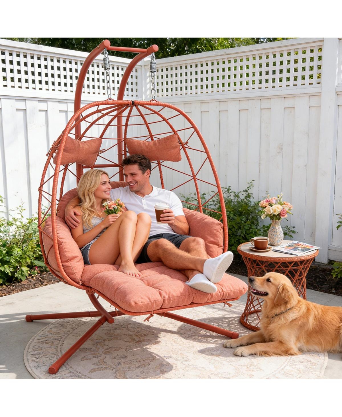 Click here for Asagikoiai 2-Person Hanging Wicker Swing Egg Chair... prices