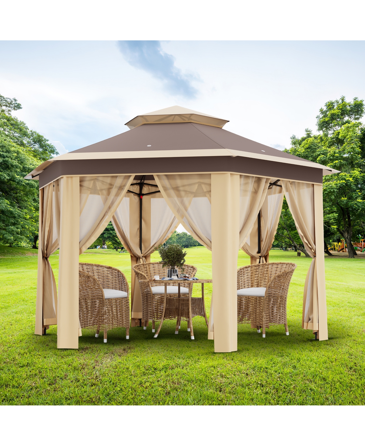 Click here for homfan Pop-Up Double-Roof Gazebo Canopy with Bug-F... prices