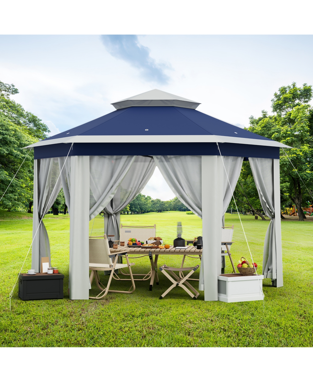 Click here for homfan Pop-Up Double-Roof Gazebo Canopy with Bug-F... prices