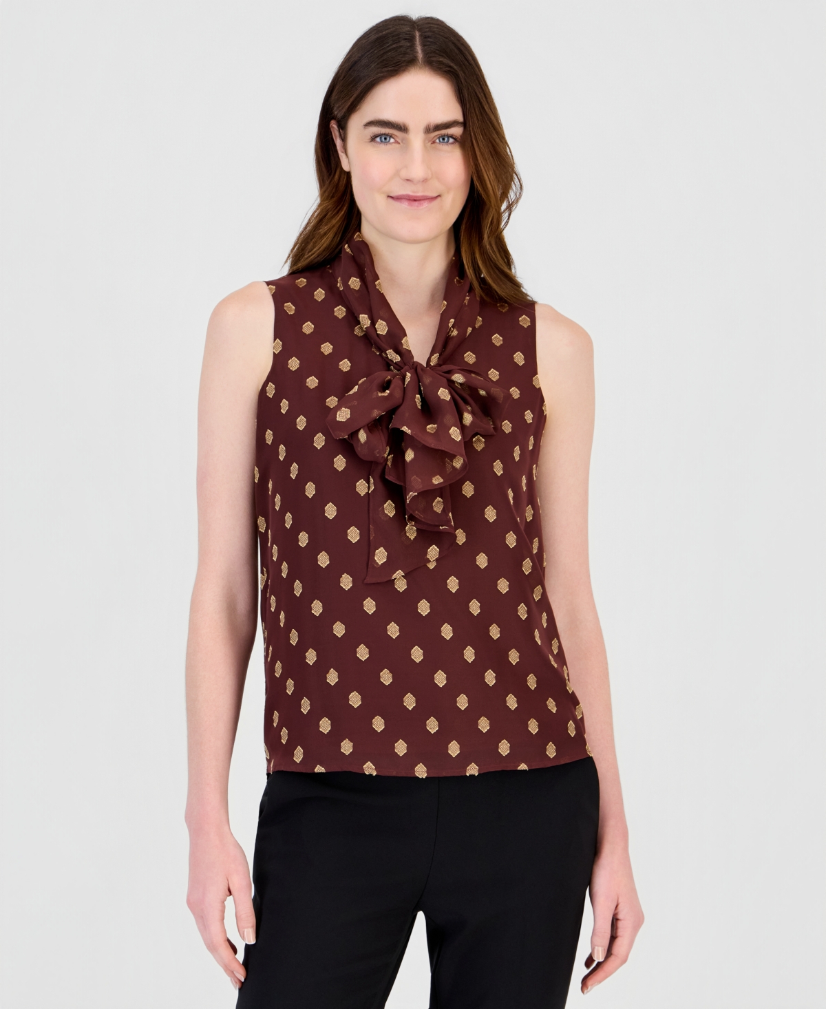 Click here for Anne Klein Womens Bow Tie Front Sleeveless Blouse... prices