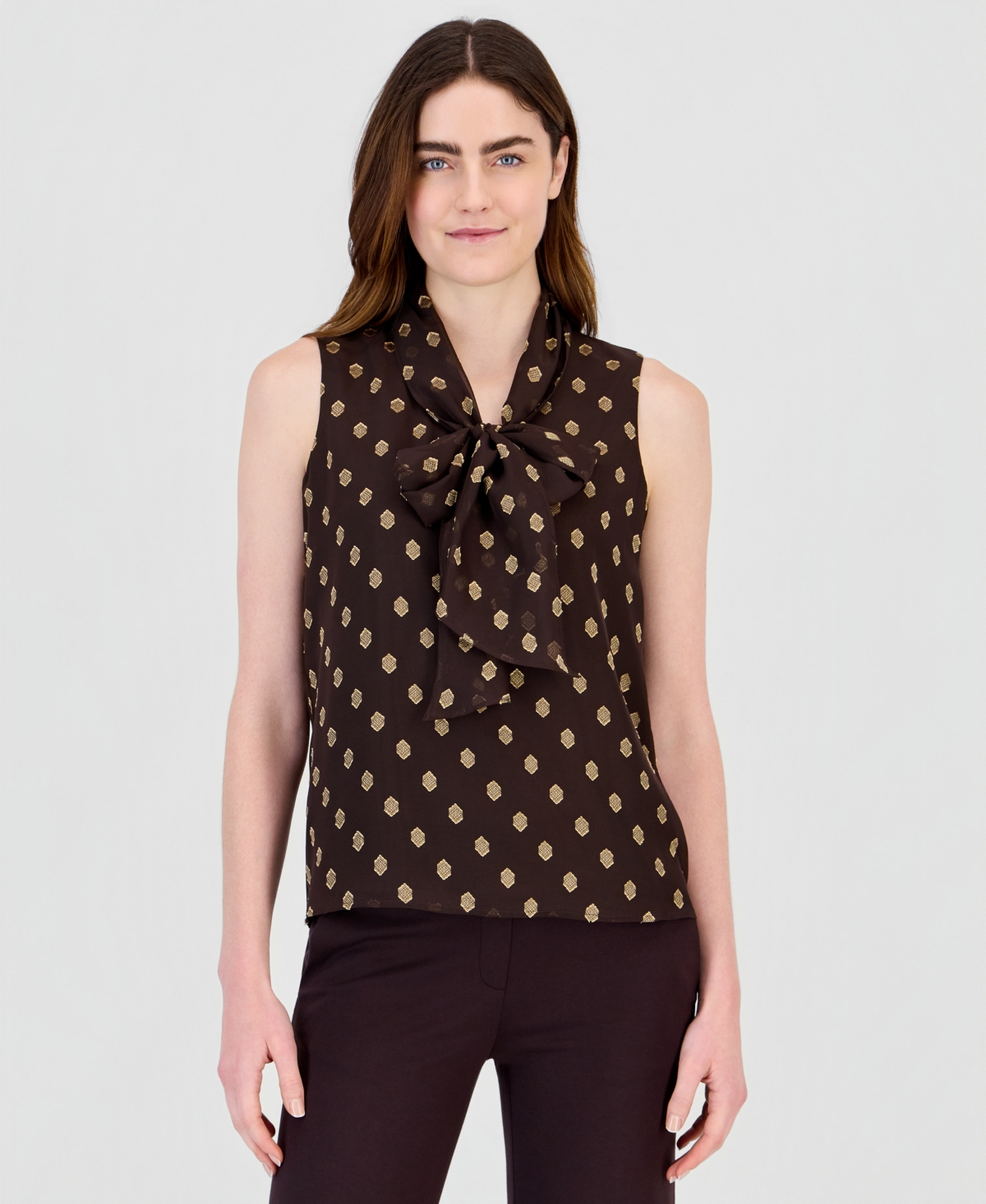 Click here for Anne Klein Womens Bow Tie Front Sleeveless Blouse... prices