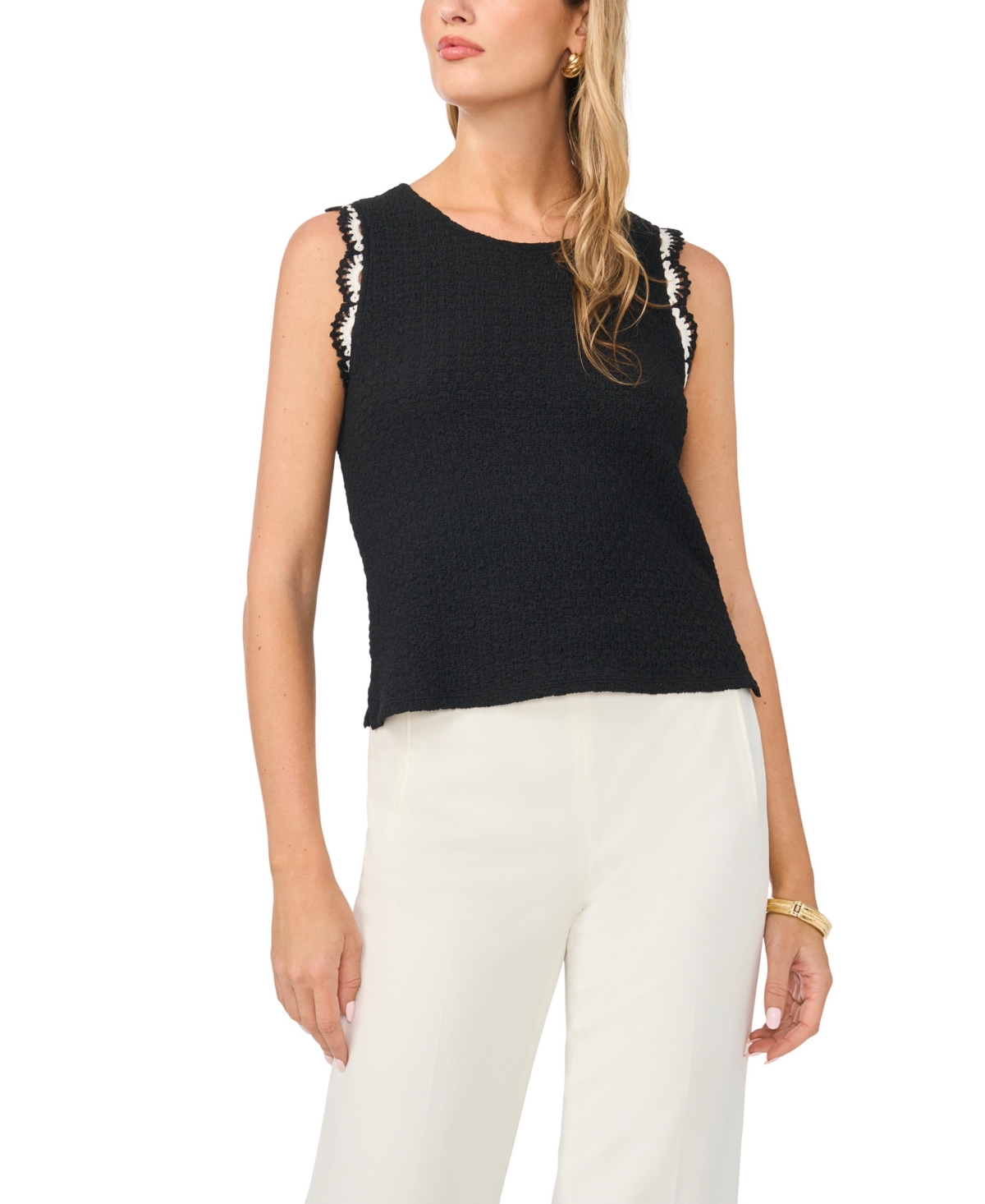 Click here for Vince Camuto Womens Crewneck Scallop Trim Tank Top... prices