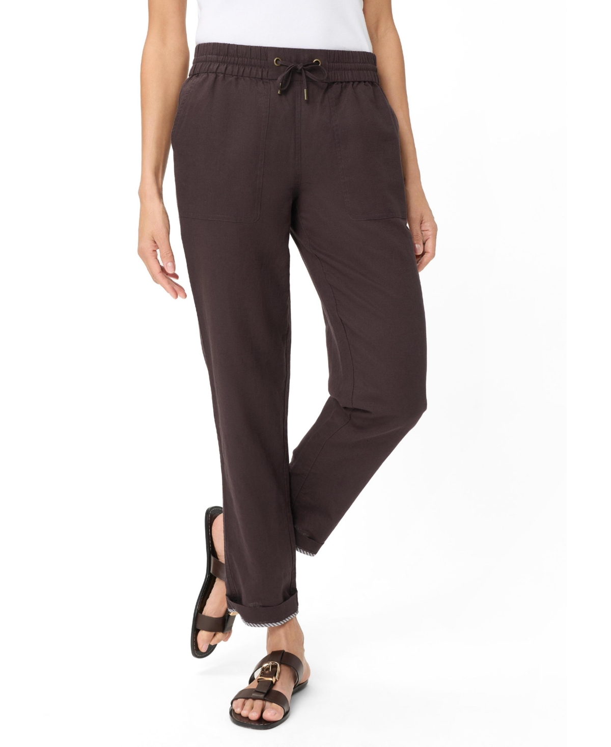 Click here for Olsen Womens Cotton-Linen Blend Cropped Pant - Dar... prices