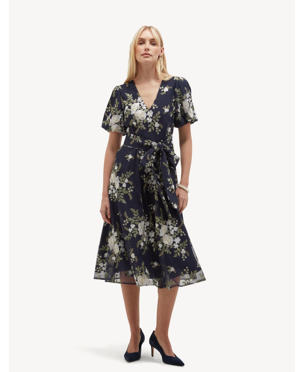 Click here for Hobbs London Womens Ira Embroidered V-Neck Midi Dr... prices