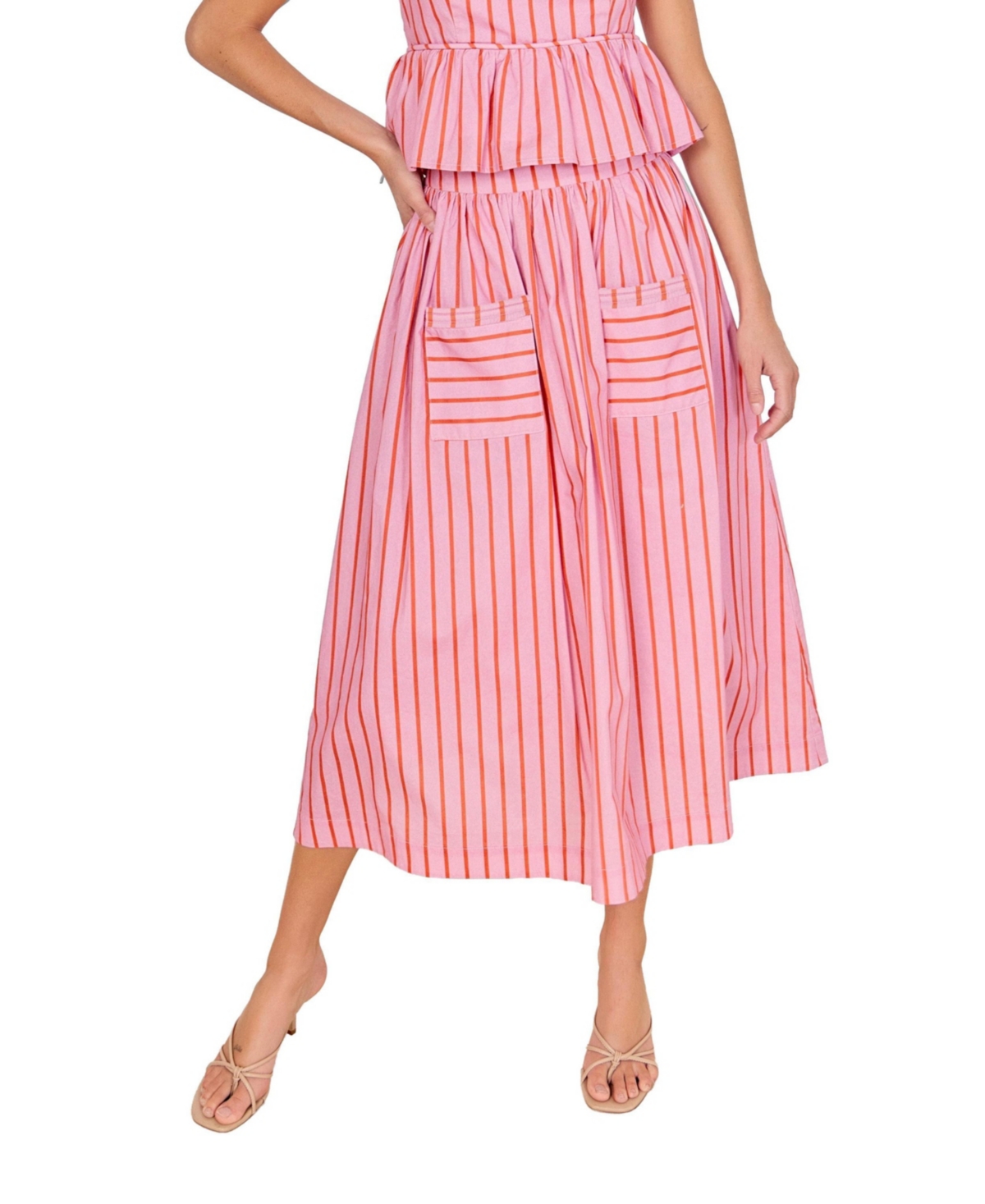 Click here for English Factory Womens Striped Midi Skirt - Pink/o... prices