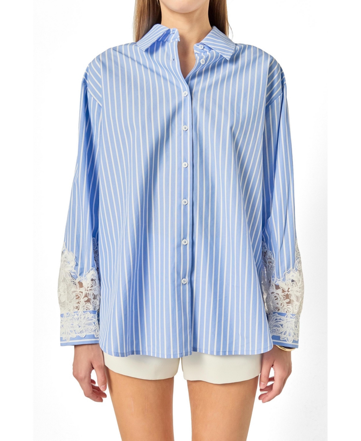 Click here for English Factory Womens Oversized Lace Trim Stripe... prices
