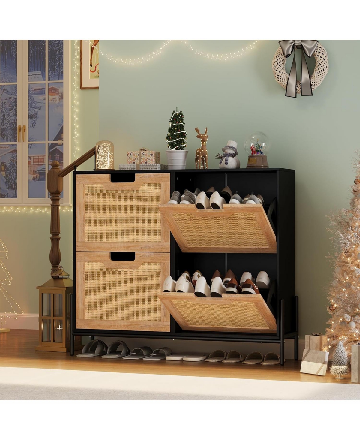 Click here for gaomon Natural Rattan Shoe Cabinet with 4 Flip Dra... prices