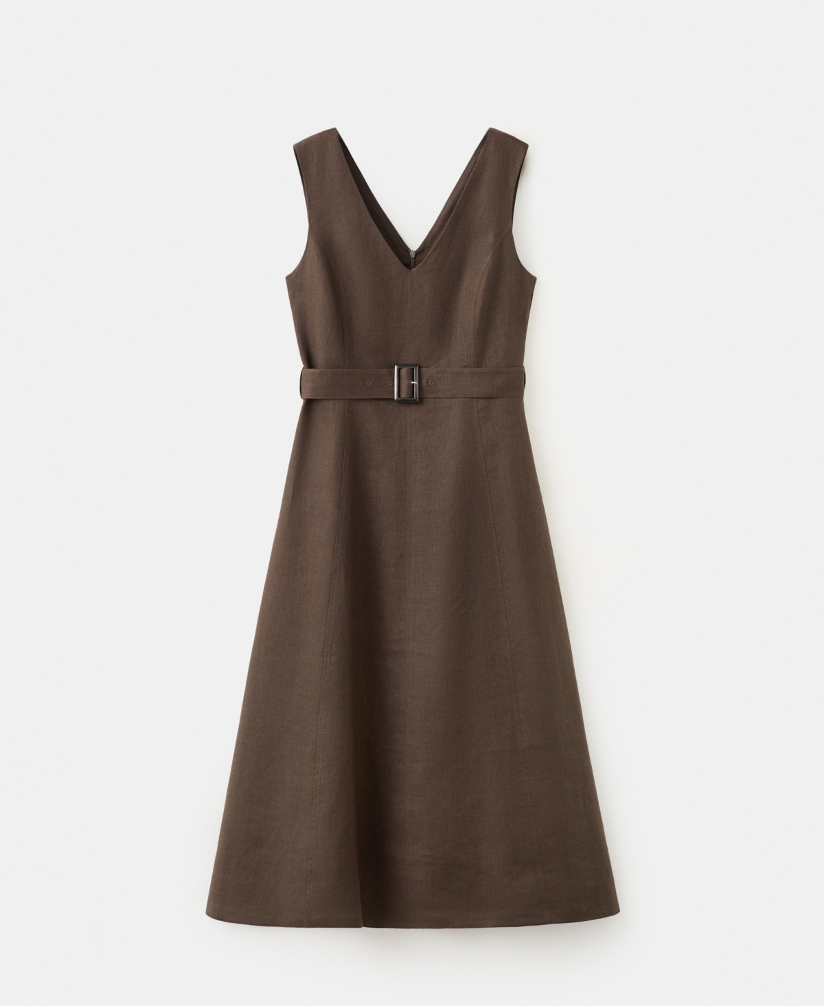 Click here for Mango Womens Belt Linen Midi-Dress - Chocolate prices