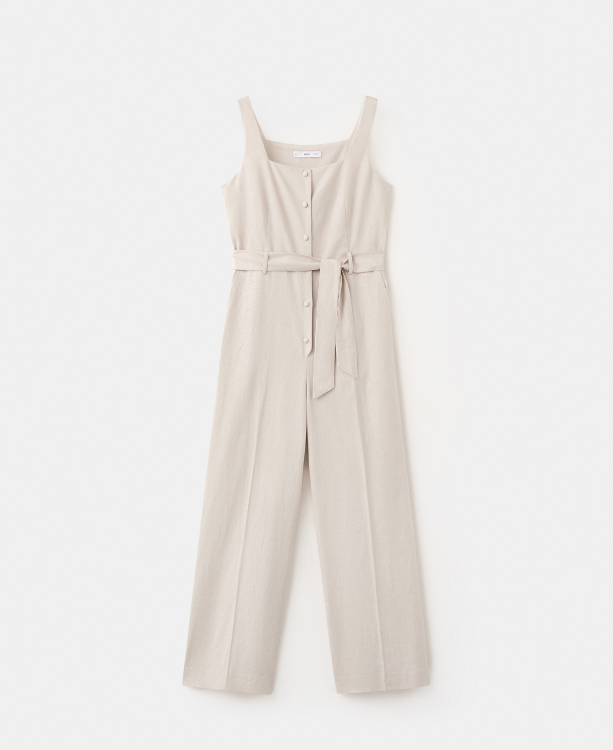 Click here for Mango Womens Belt Cropped Linen Jumpsuit - Sand prices
