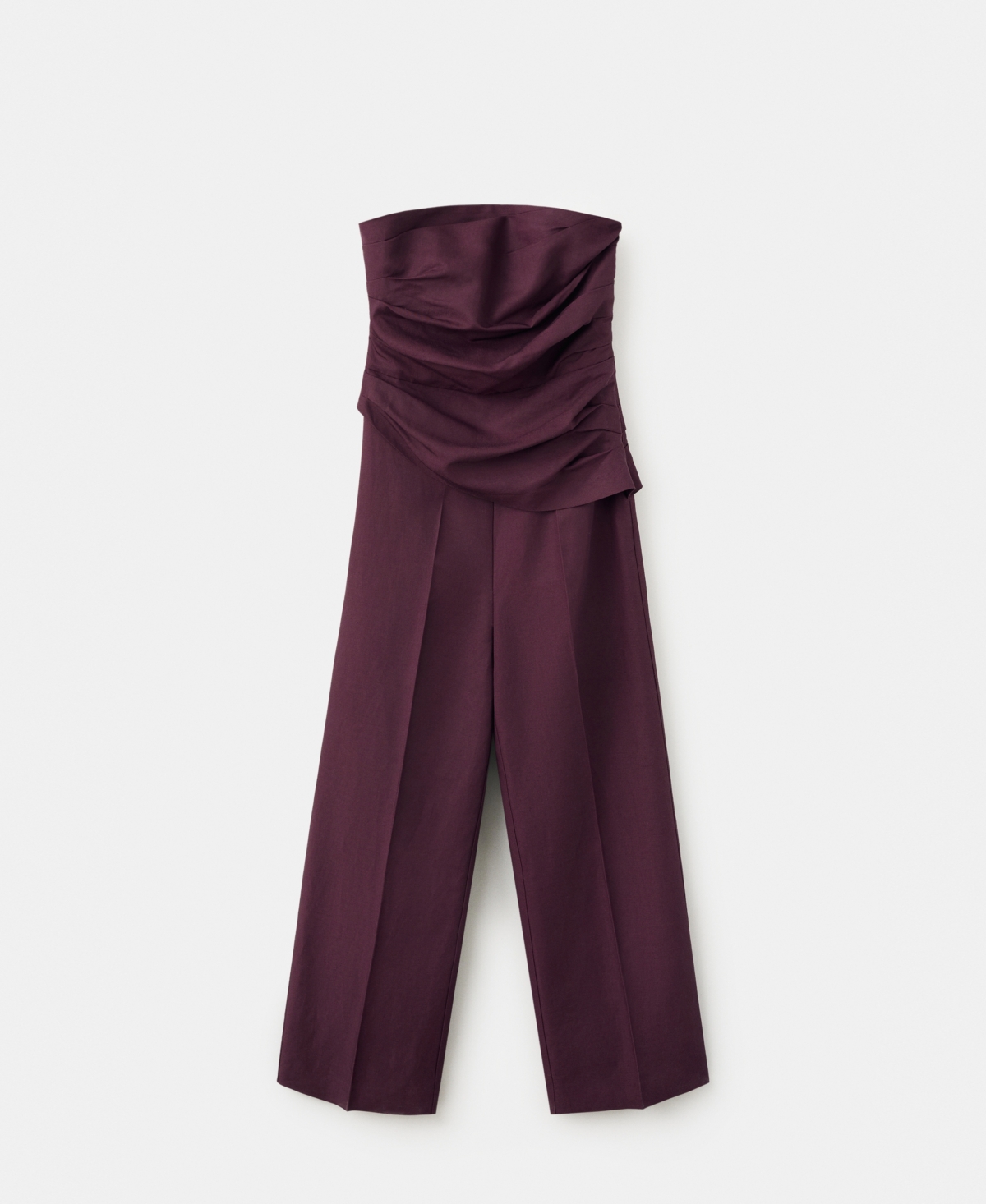 Click here for Mango Womens Strapless Linen Jumpsuit - Wine prices