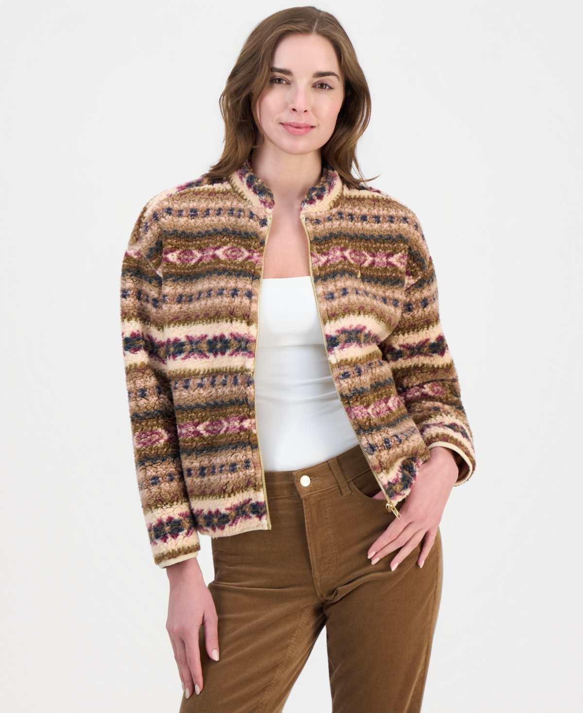 Click here for Nautica Womens Full-Zip Fair Isle Sherpa Fleece Ja... prices