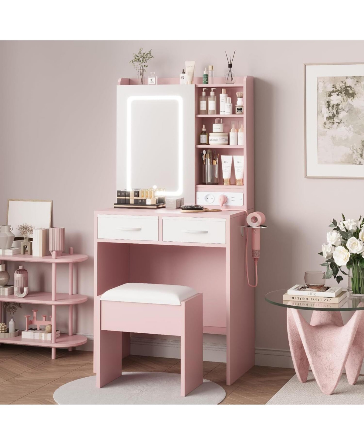 Click here for gaomon 2-Drawer Vanity Desk Set  Lighted Makeup Ta... prices