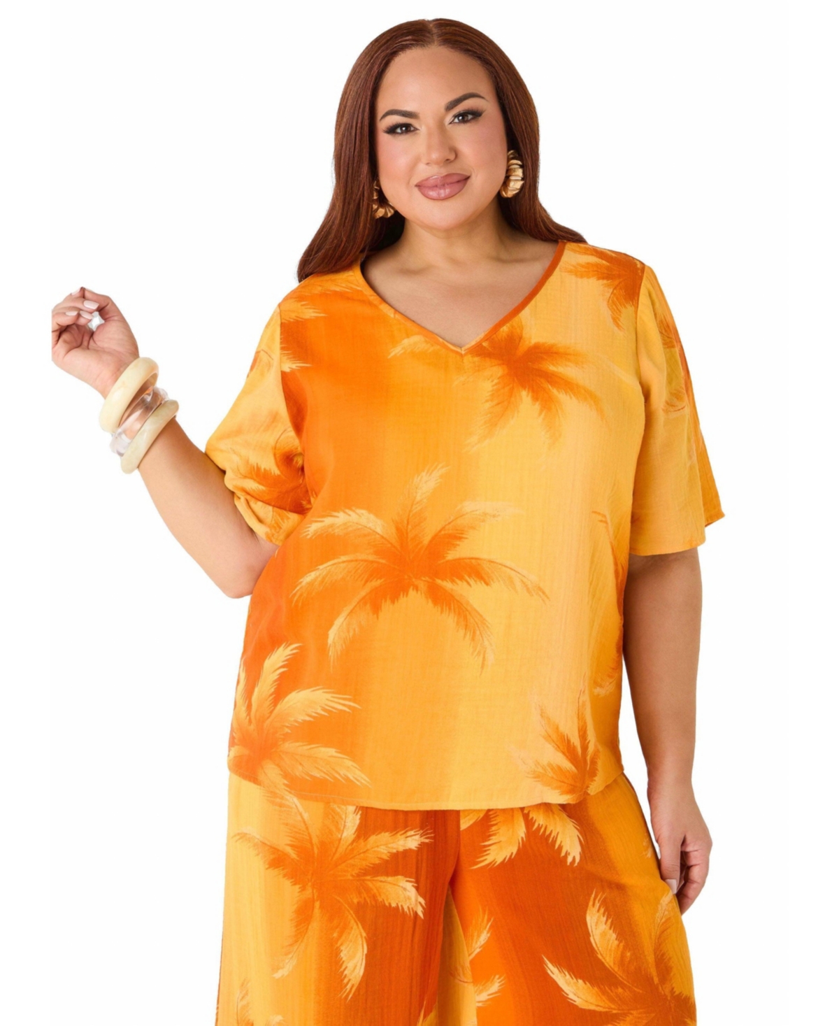 Click here for Ashley Stewart Plus Size Palm Print Cotton Gauze W... prices