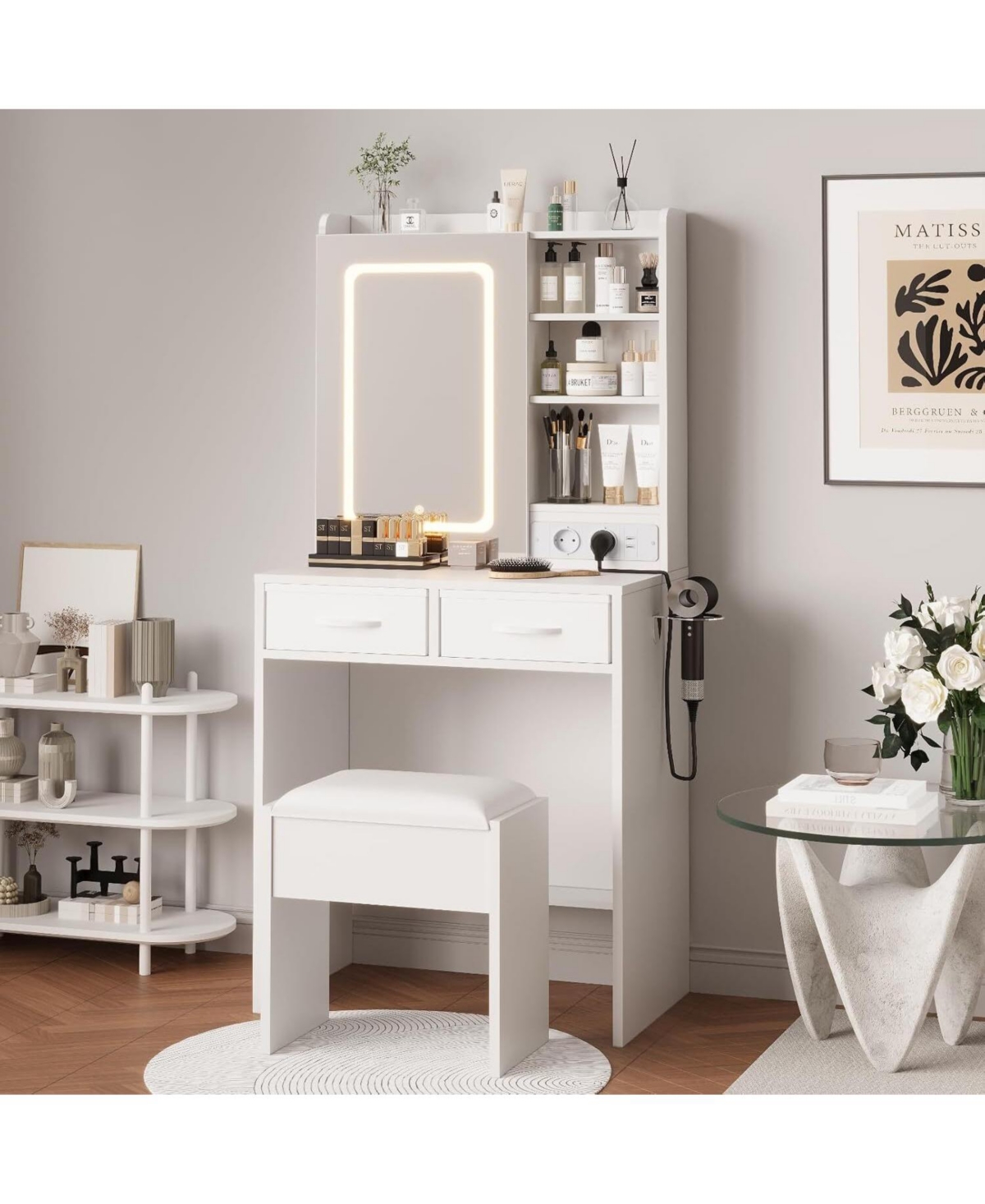 Click here for gaomon 2-Drawer Vanity Desk Set  Lighted Makeup Ta... prices
