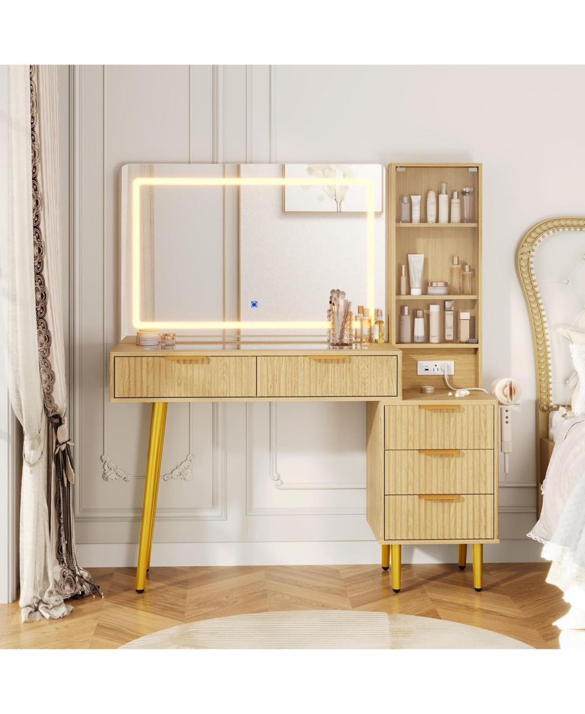 Click here for gaomon Almond 5-Drawer Vanity Desk  Makeup Dressin... prices