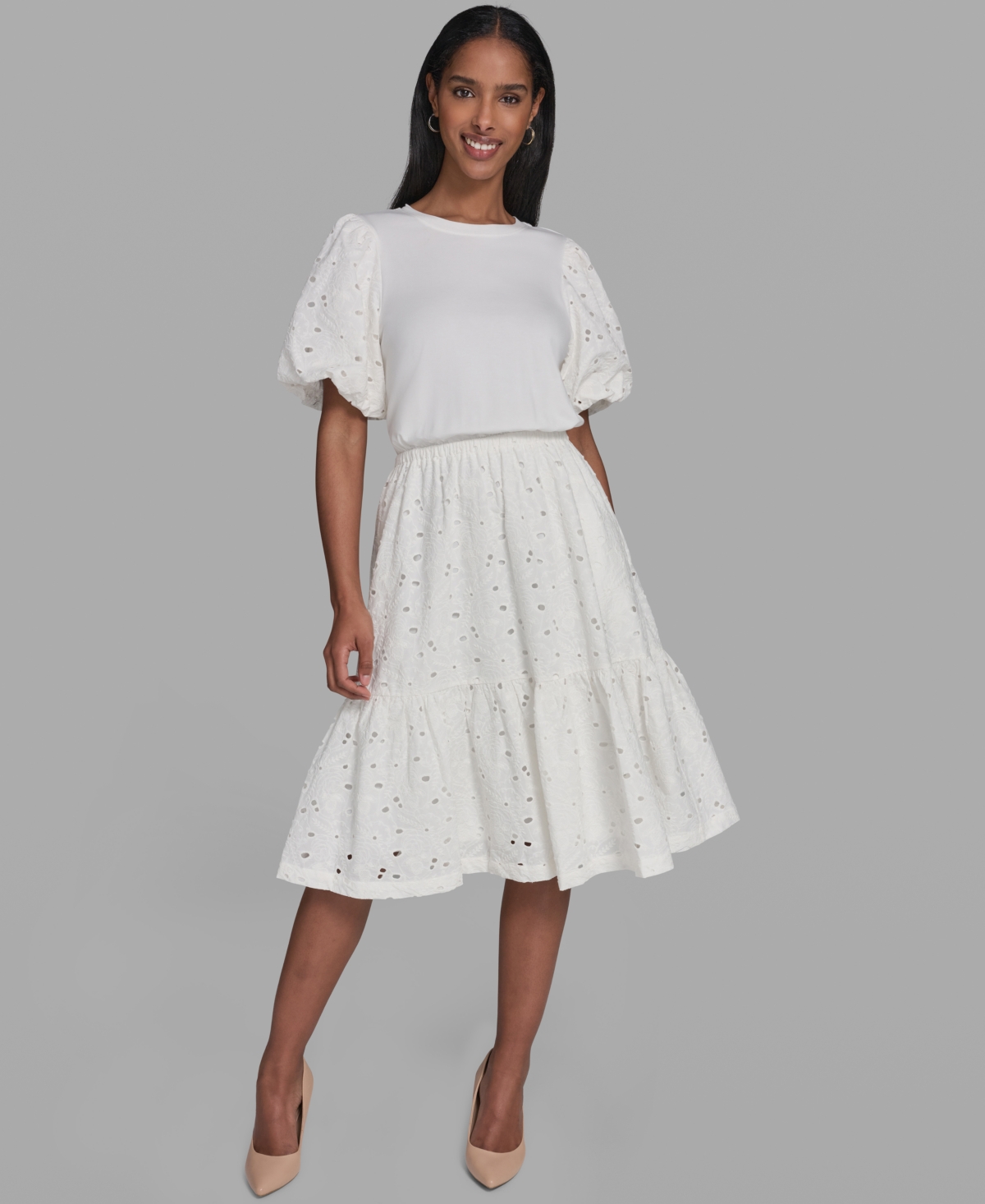 Click here for Karl Lagerfeld Womens Mixed-Media Crewneck Midi Dr... prices