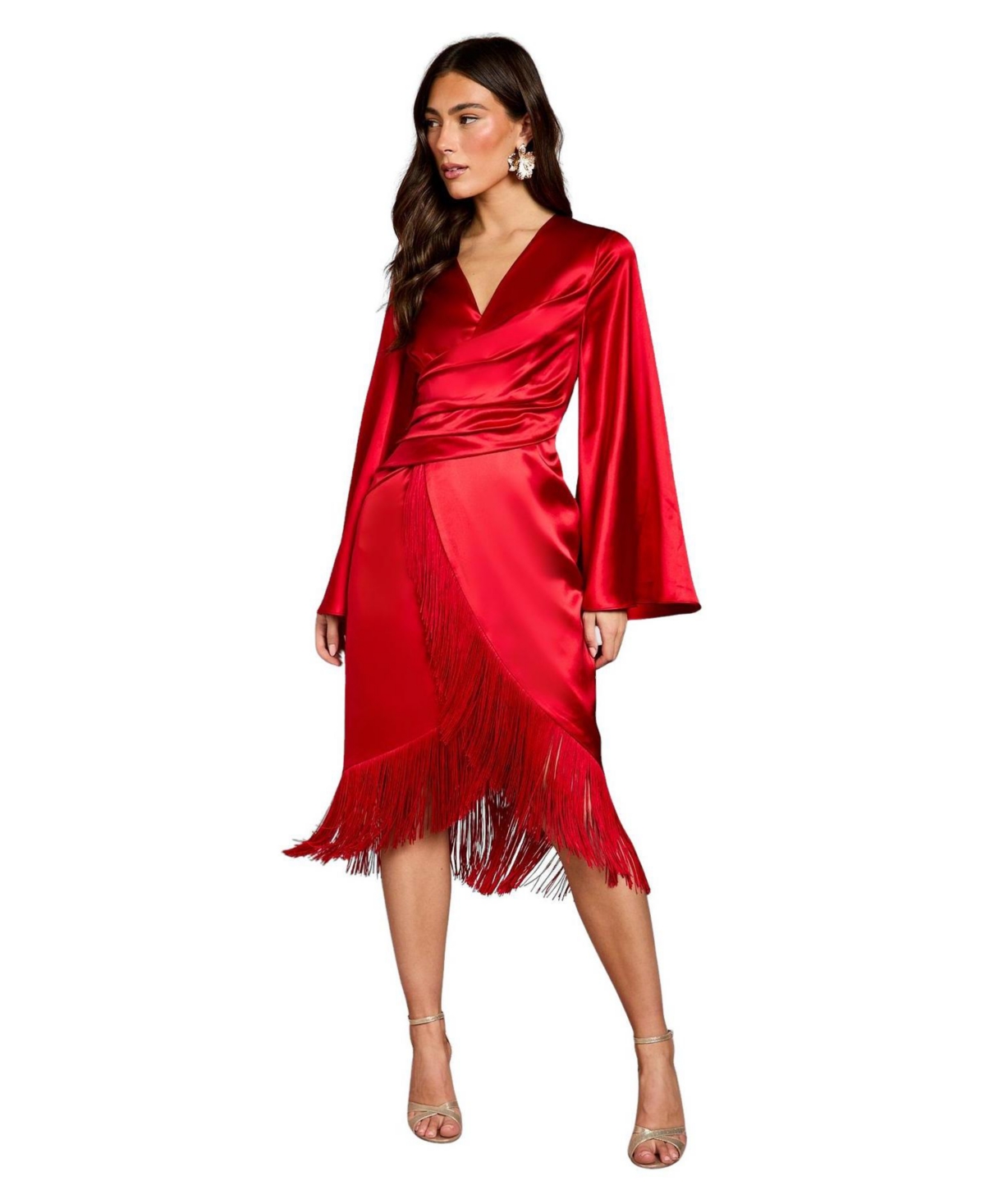 Click here for Coast Womens Satin Fringed V-Neck Wrap Dress - Red prices