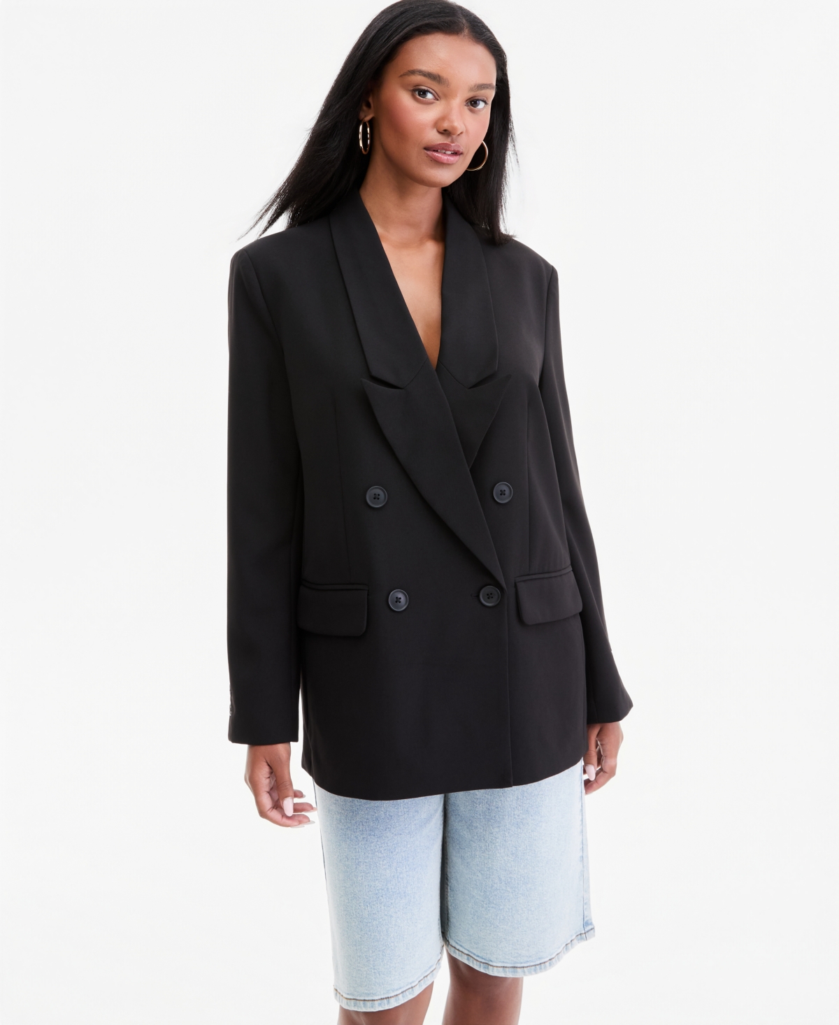 Click here for Bar Iii Womens Peak-Lapel Double-Breasted Blazer... prices