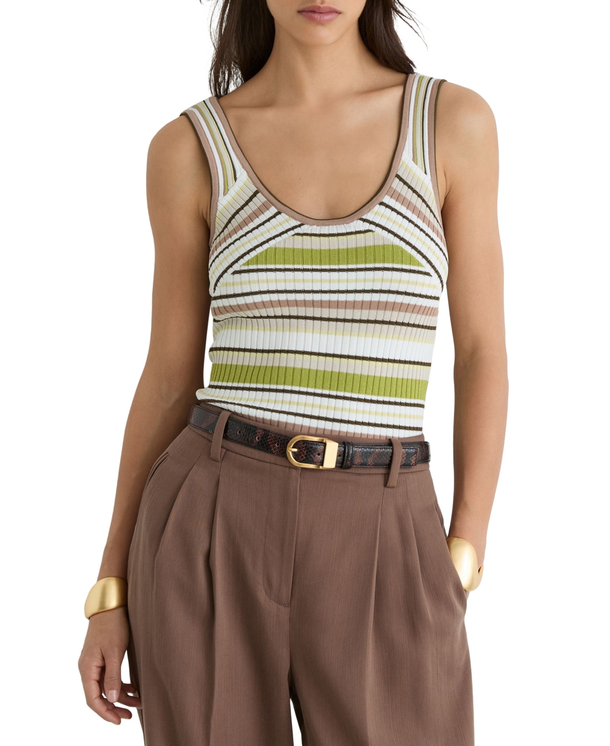 Click here for Reiss Womens Nina Stripe Knitted Vest - White  Gre... prices