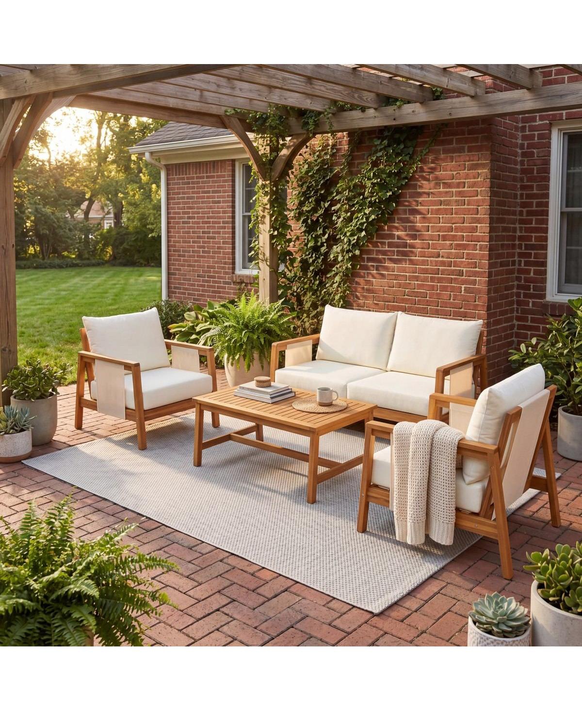 Click here for Asagikoiai Modern 4 Piece Outdoor Sofa Set Acacia... prices