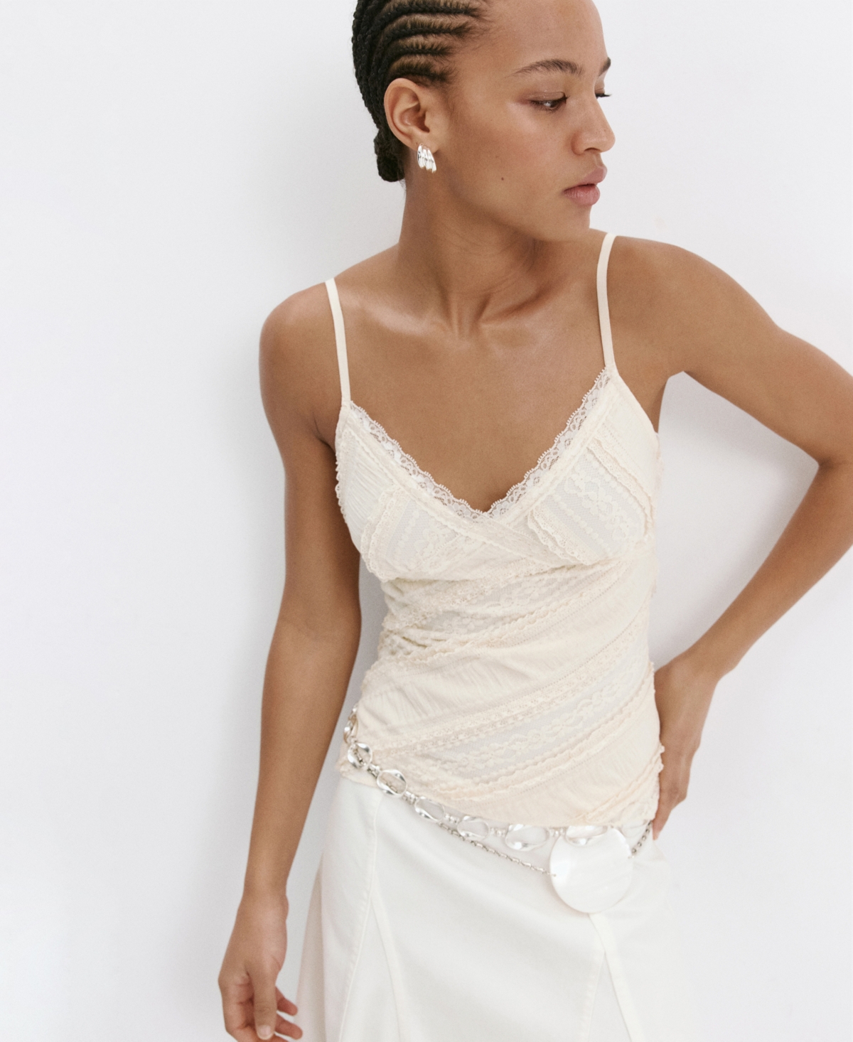 Click here for Mango Womens V-Neck Lace Top - Vanilla prices