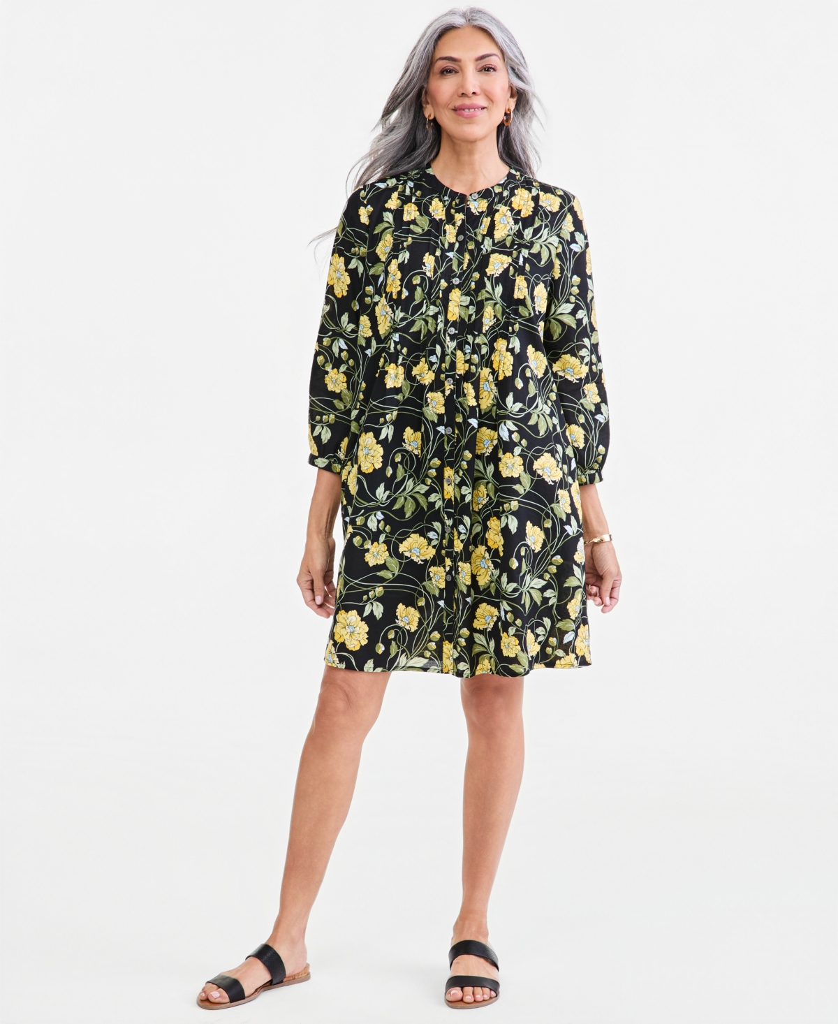 Click here for Style & Co Womens Printed Pintuck Shift Dress  Mac... prices