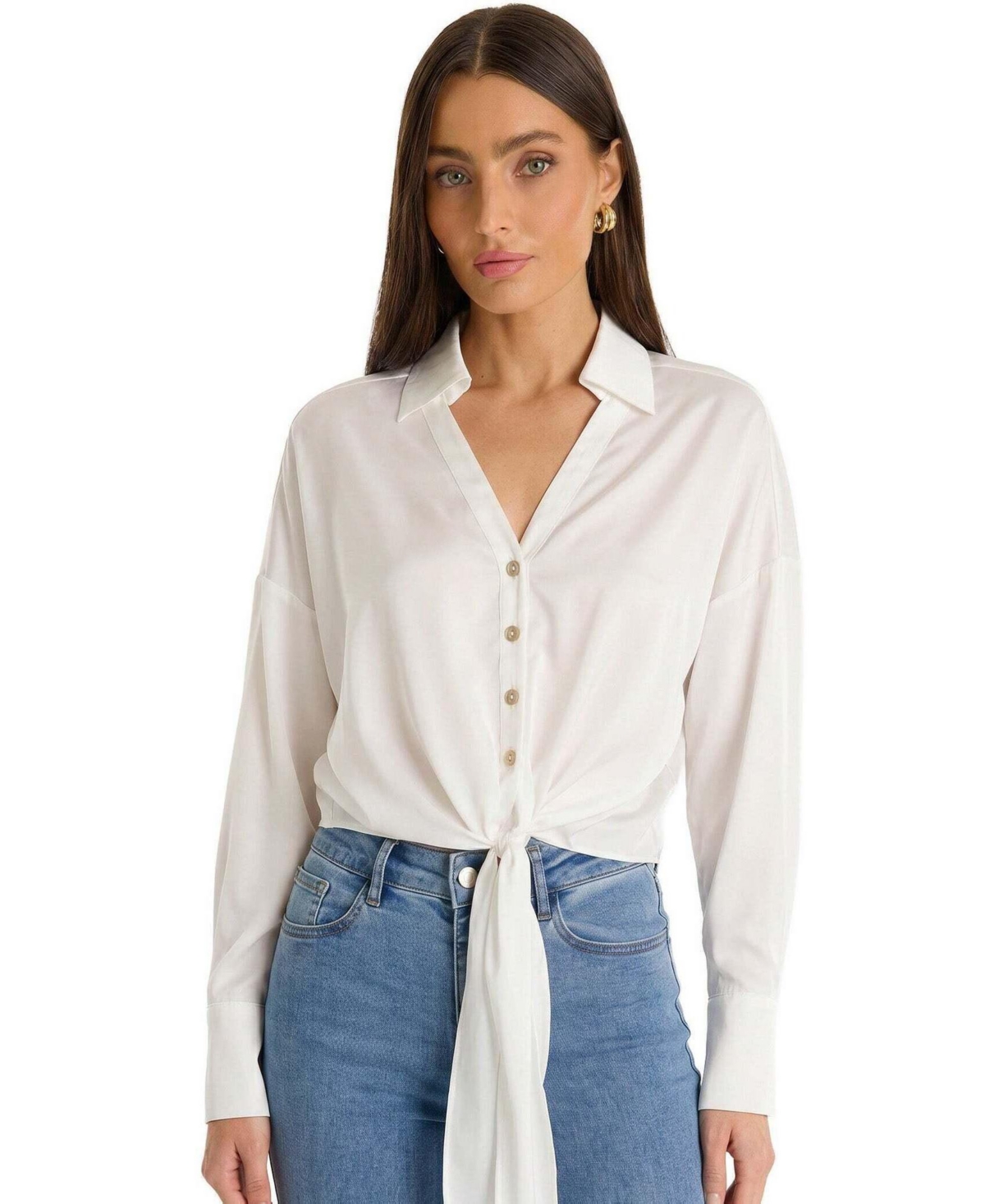 Click here for The Noli Shop Womens Cecilia Silk Tie-Front Blouse... prices