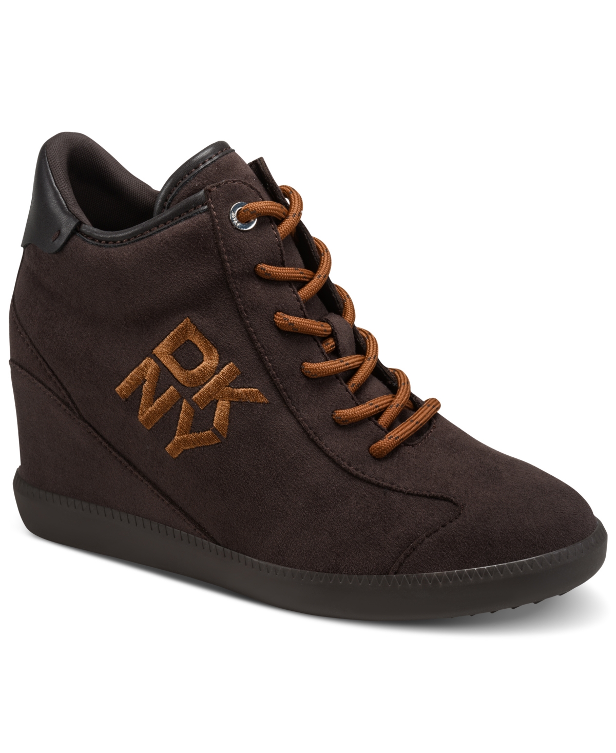 Click here for Dkny Womens Sammy Lace-Up Wedge Sneakers - Brown prices