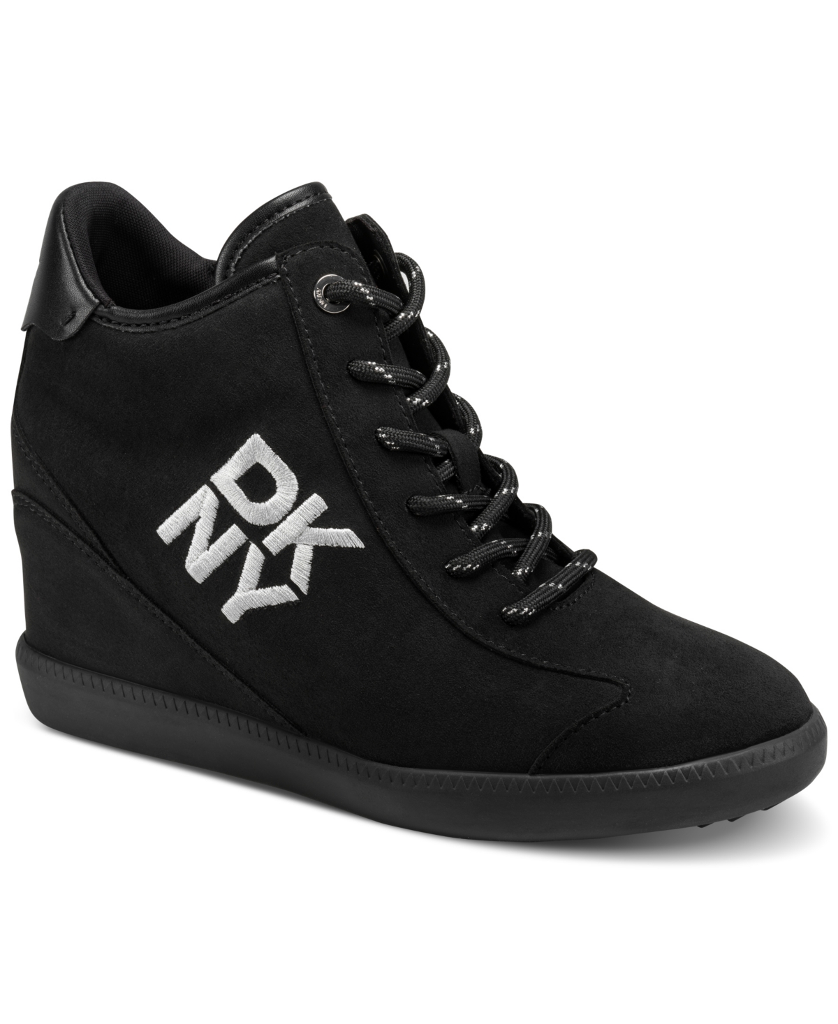 Click here for Dkny Womens Sammy Lace-Up Wedge Sneakers - Black prices